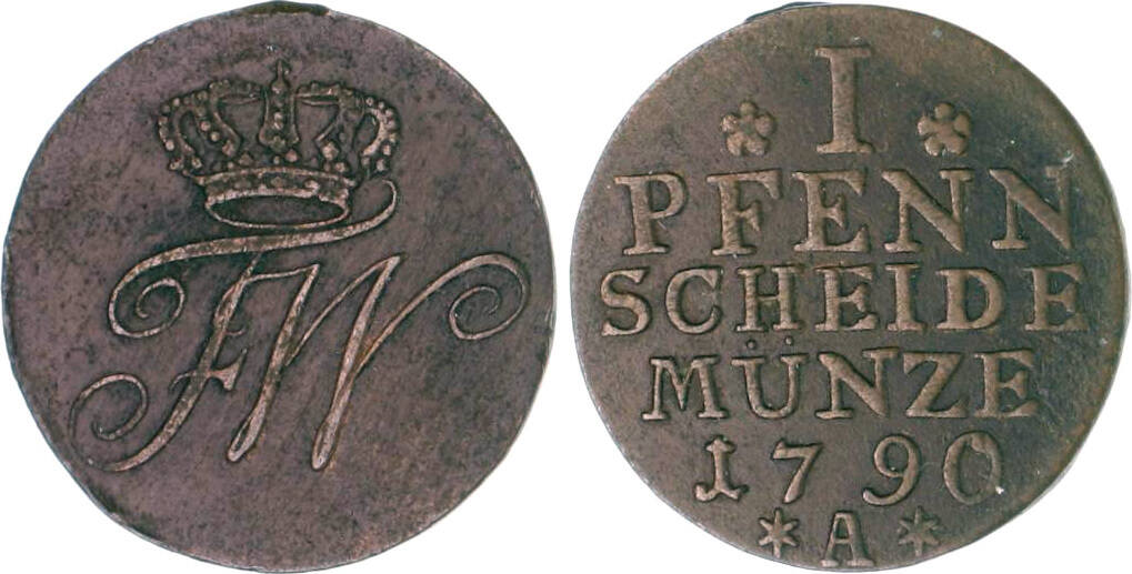 Preussen 1 Pfennig 1790 Friedrich Wilhelm II. 1786-1797 ss | MA-Shops