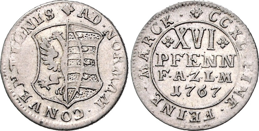 Anhalt-Zerbst 16 Pfennig 1767 Friedrich August 1747-1793 ss+ | MA-Shops
