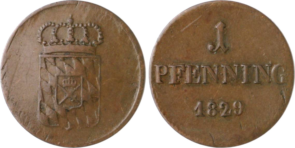 Bayern Pfennig 1829 München Ludwig I. 1825-1848 vz | MA-Shops