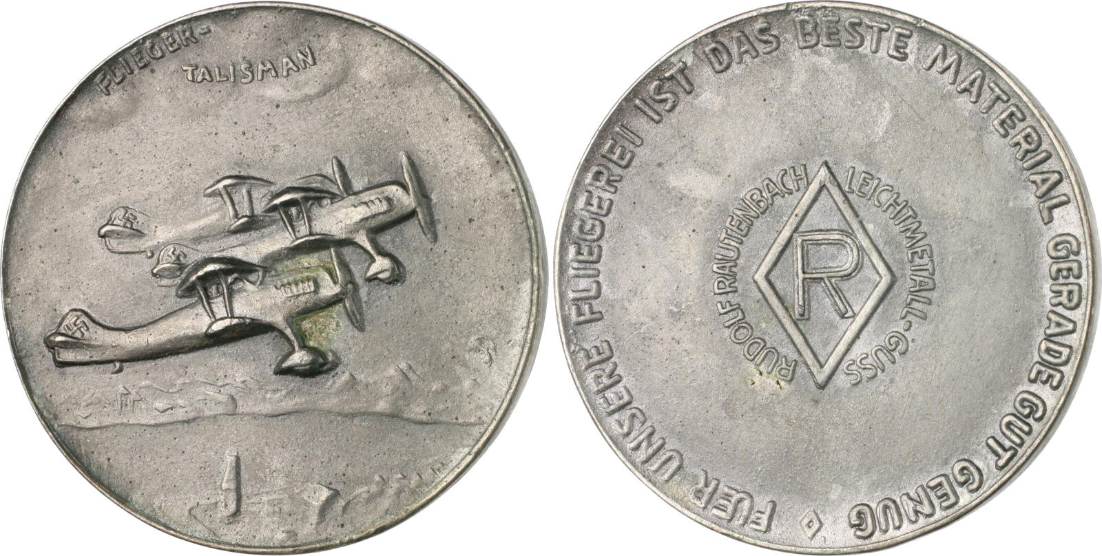 Medaillen - Luftfahrt Zinnguss-Medaille o.J. Flieger-Talisman / Rudolf ...