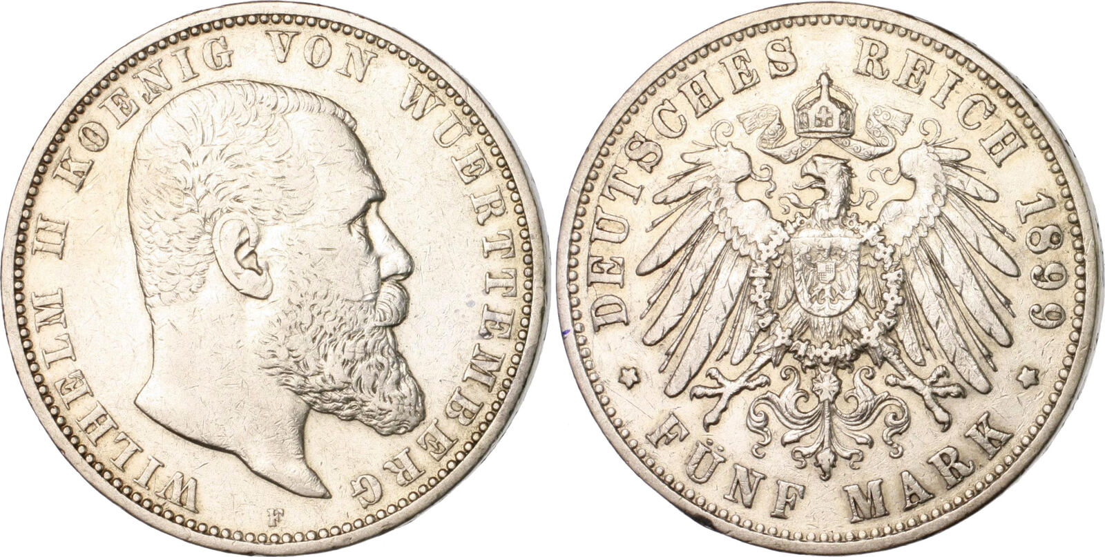 Württemberg 5 Mark 1899 F Wilhelm II. 1891-1918 ss+ | MA-Shops