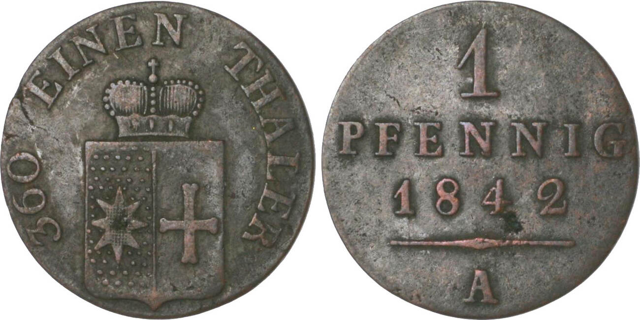 Waldeck 1 Pfennig 1842 Georg Heinrich (1805-1845) ss | MA-Shops