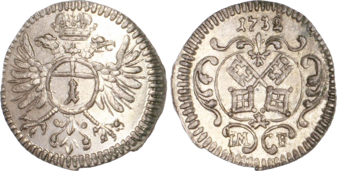 Regensburg Kreuzer 1732 Jahreszahl im Stempel aus 1716 geändert vz-st ...