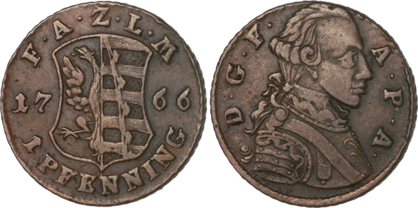 Anhalt-Zerbst 1 Pfennig 1766 Friedrich August 1747-1793 ss+ | MA-Shops