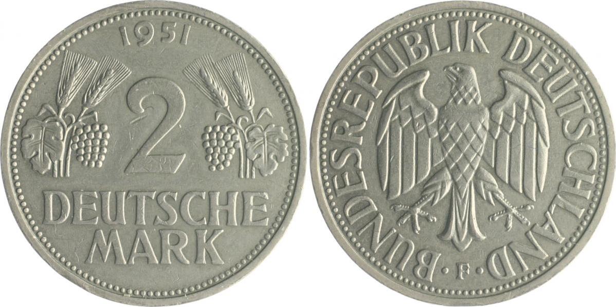 Bundesrepublik Deutschland - BRD 2 Deutsche Mark (DM) 1951 F ss | MA-Shops