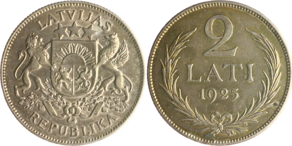 Lettland 2 Lati 1925 Erste Republik 1918-1939 ss-vz | MA-Shops
