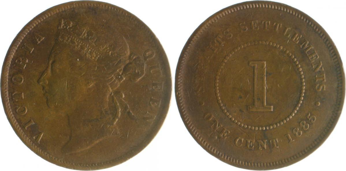 Straits Settlement 1 Cent 1885 Victoria 1837-1901 ss, Kr. | MA-Shops