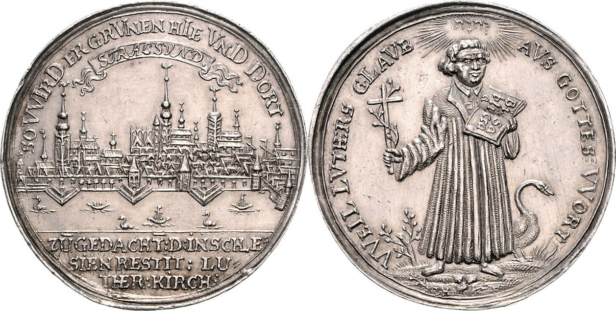 Polen - Schlesien Silbermedaille (Chronogramm) 1708 August II. der ...