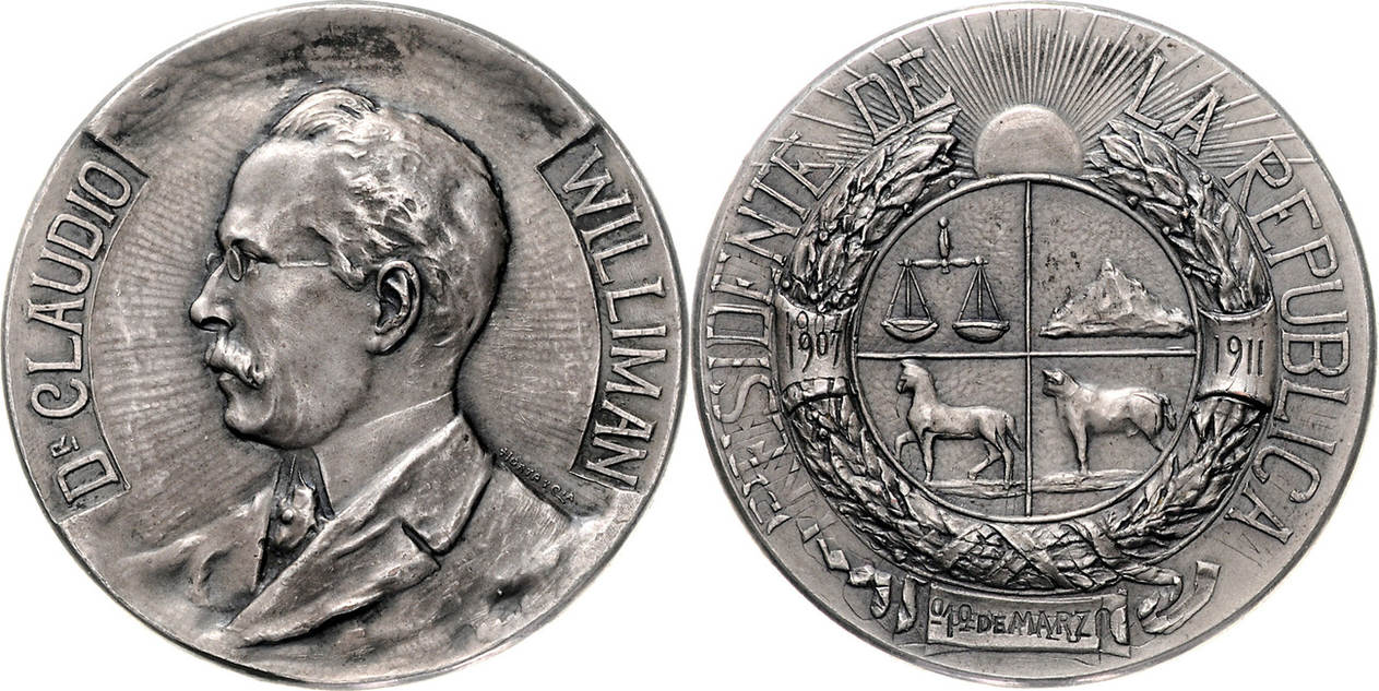 Uruguay Bronzemedaille, versilbert 1911 a.d. Staatspräsidenten Dr ...