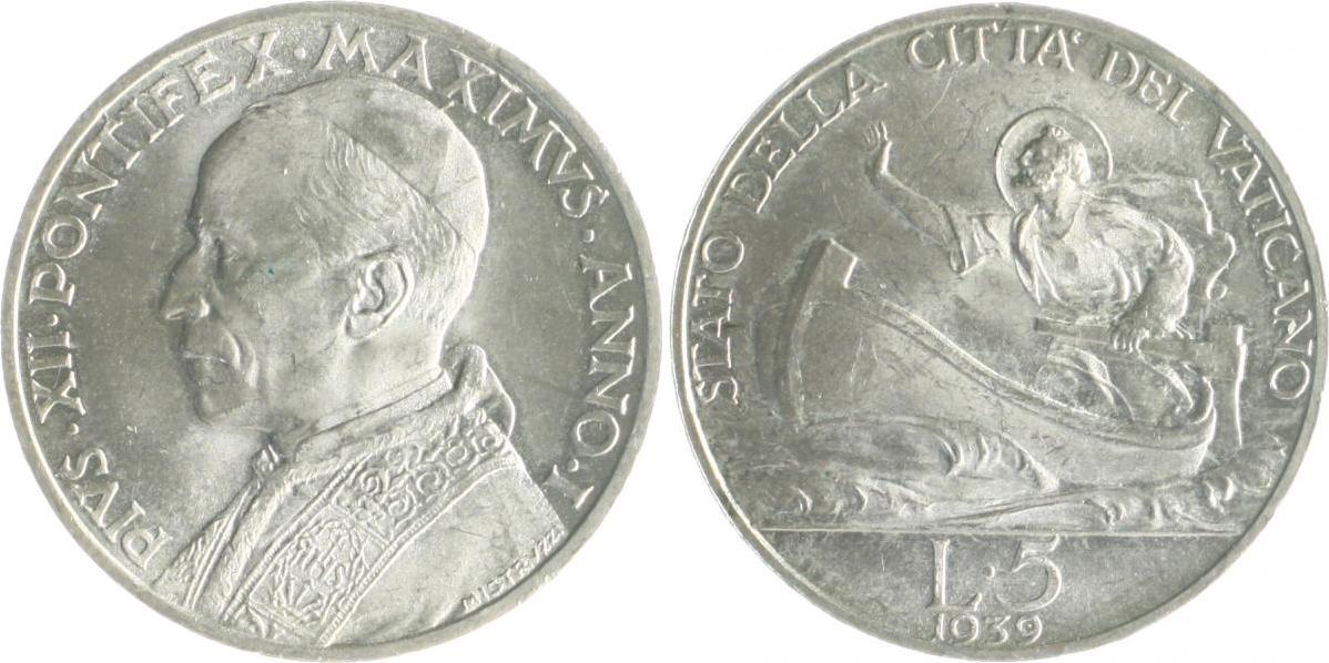 Vatikan 5 Lire 1940 Pius XII. 1939-1958 vz-st | MA-Shops