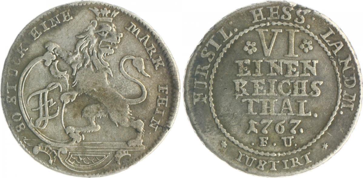 Hessen-Kassel 1/6 Taler 1767 Friedrich II. 1760-1785 ss, kl.Sf.a.Rd ...