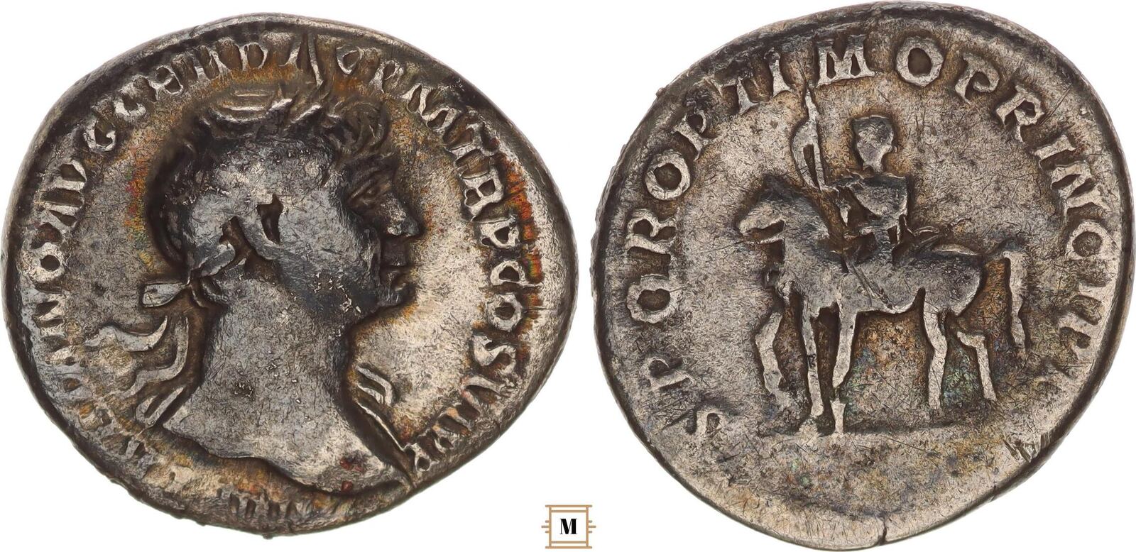 Roman Empire AR denarius 98-117 Trajan, SPQR OPTIMO PRINCIPI, Emperor ...