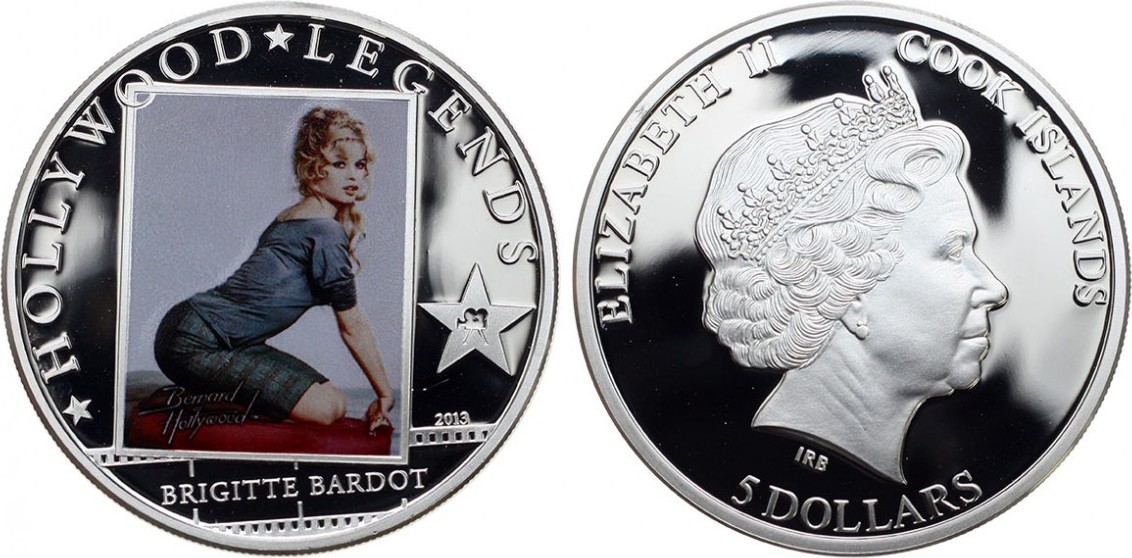 Cook Islands 5 dollars 2013 Brigitte Bardot proof | MA-Shops
