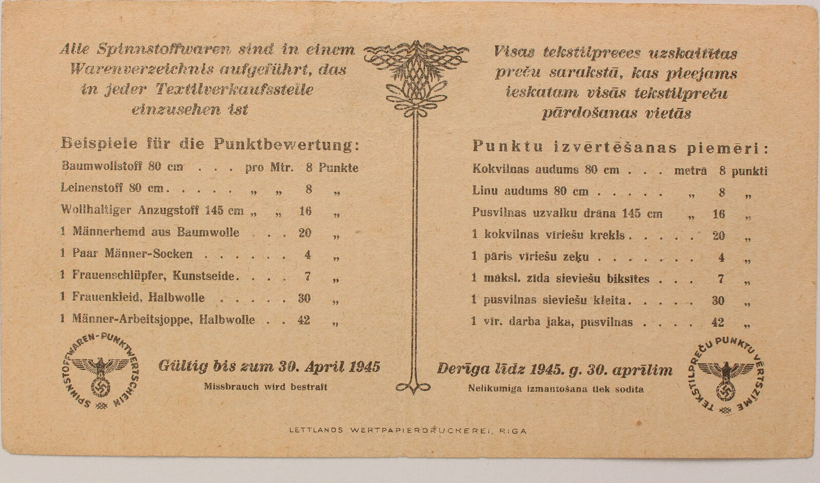 Latvia 1 Punkt 1945 (Germany occupation WWII.) Fine | MA-Shops