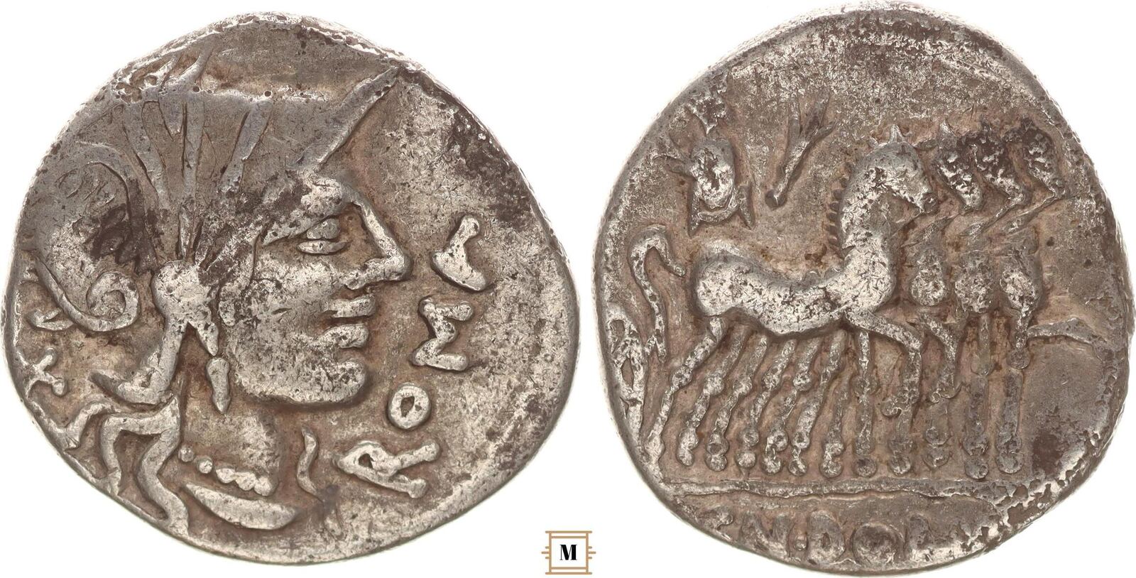 Roman Republic AR denarius 116-115 BC Cn. Domitius Ahenobarbus, Head of ...