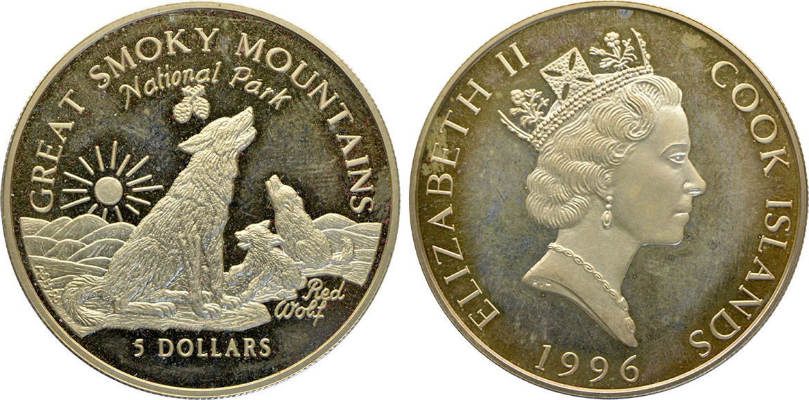 Cook Islands 5 dollars 1996 Red Wolf proof | MA-Shops