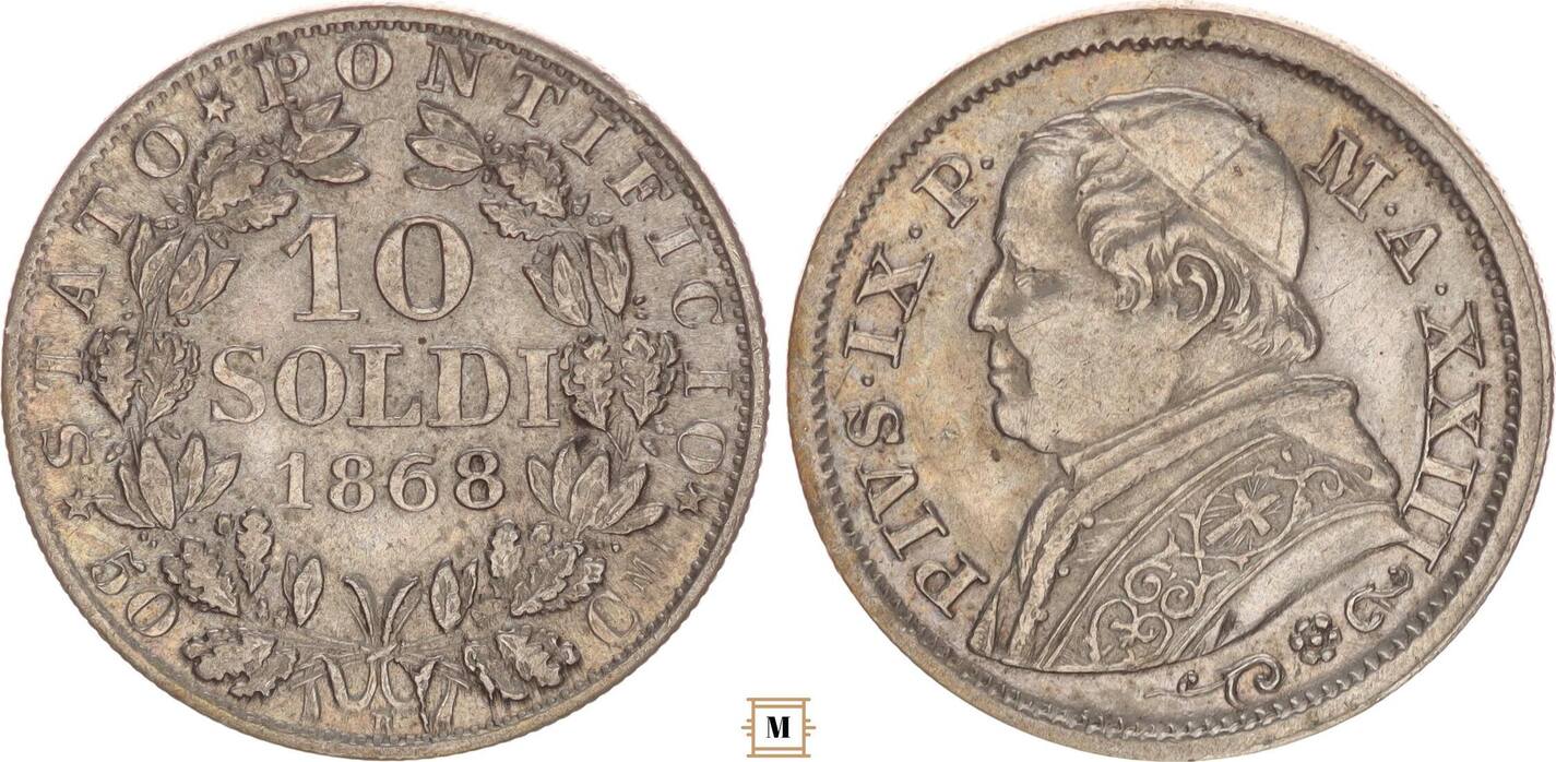 Italy 10 soldi 1868 Vatican, Pius IX. VF+ | MA-Shops