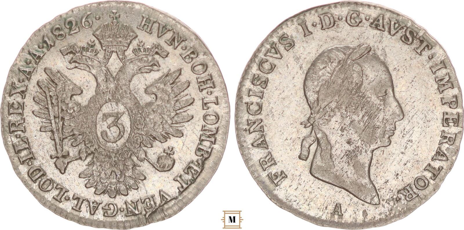Austria 3 kreuzer 1826 A Franz I. XF+, min. justiert | MA-Shops