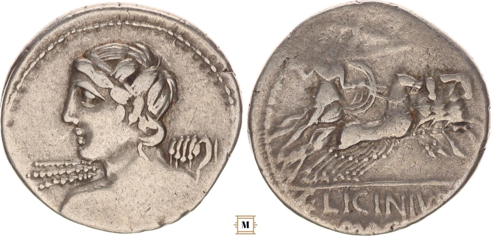 Roman Republic AR denarius 84 BC C. Licinius L.F. Macer, Bust of ...