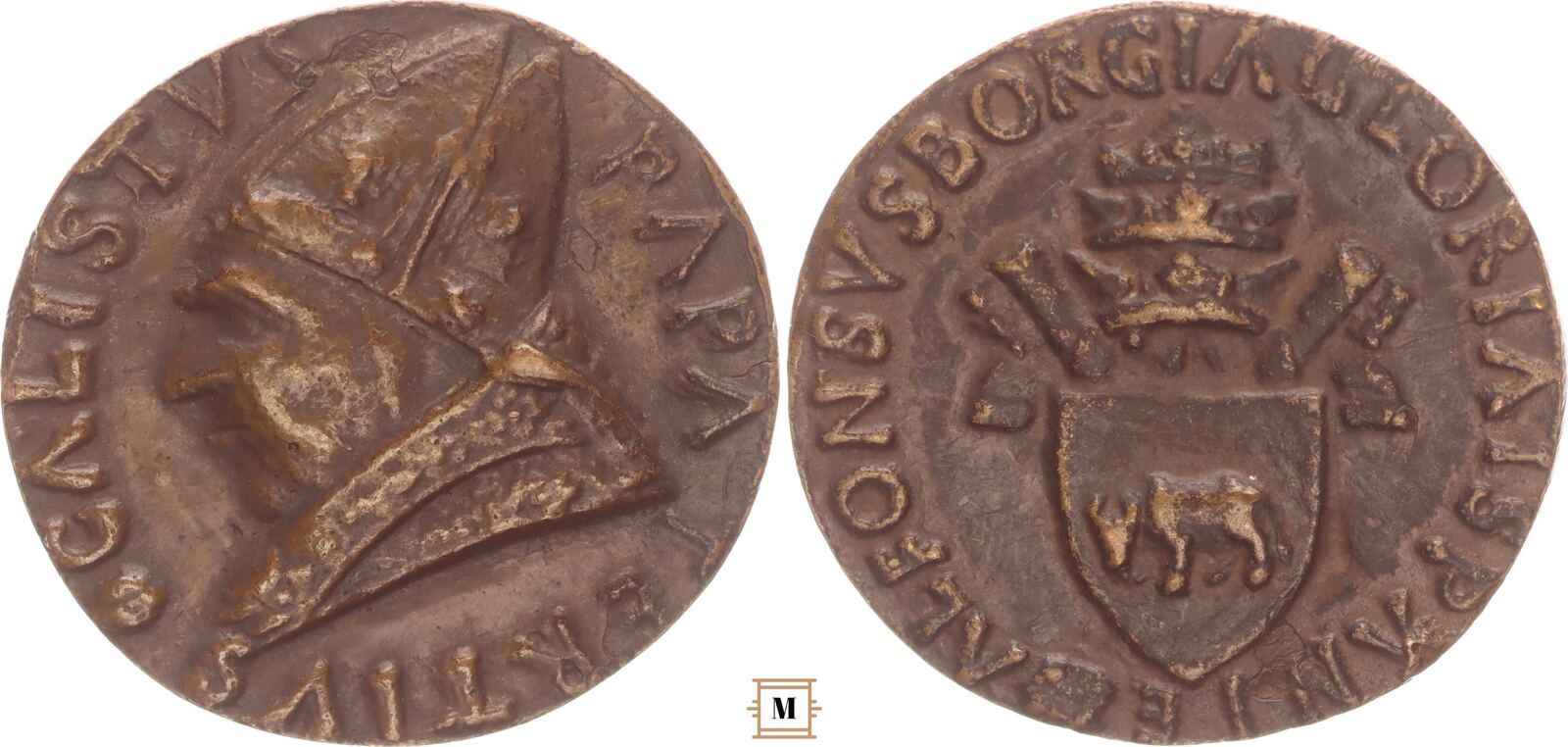 Italy-Papal States bronze medal 1455-1458 Calisto III. / Alfonso Borgia ...