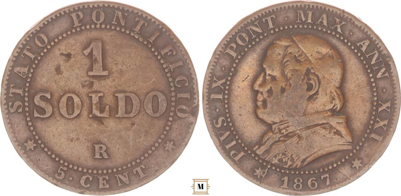 Italy-Papal States 1 soldo 1867 R Pio IX. | MA-Shops