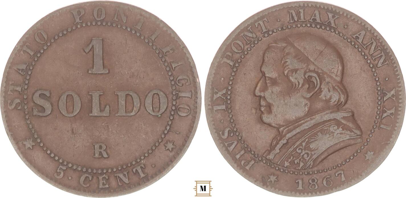 Italy-Papal States 1 soldo 1867 R Pio IX. | MA-Shops