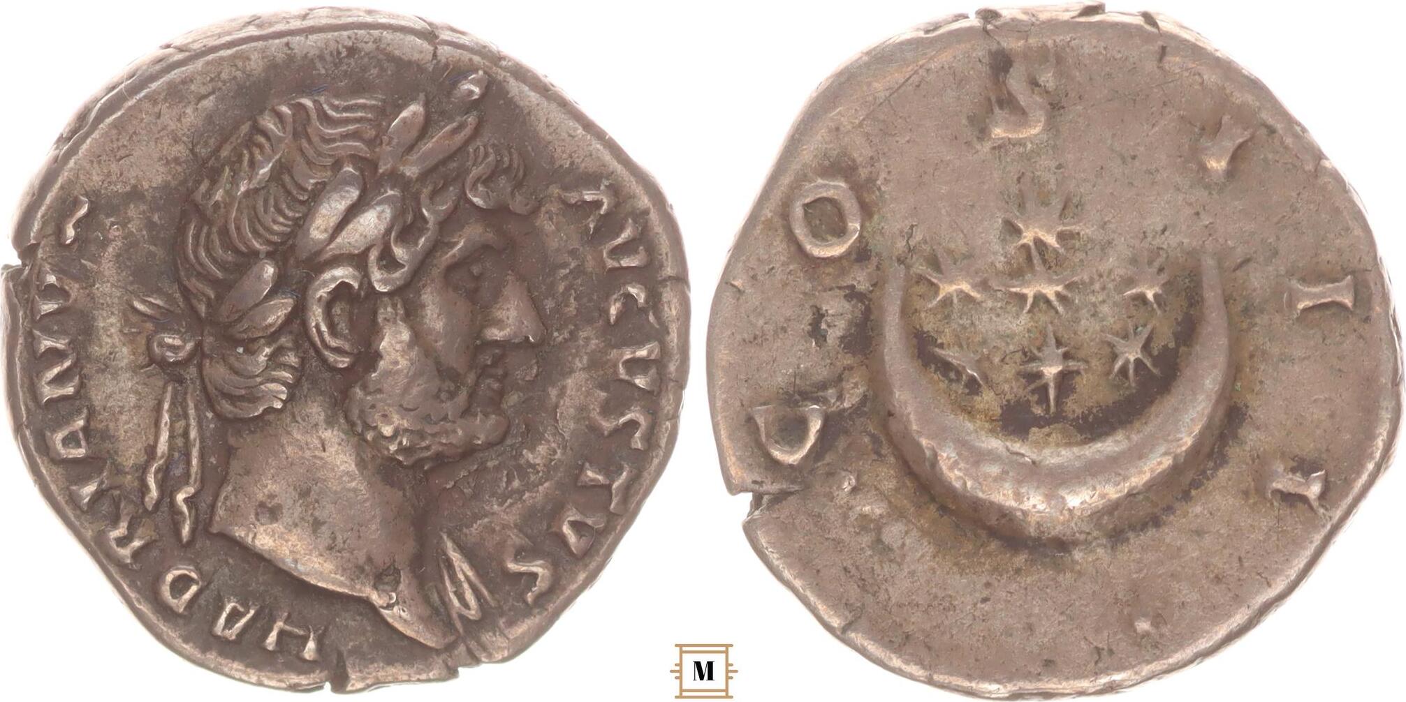 Roman Empire AR denarius 117-138 Hadrian, COS III Seven stars within ...