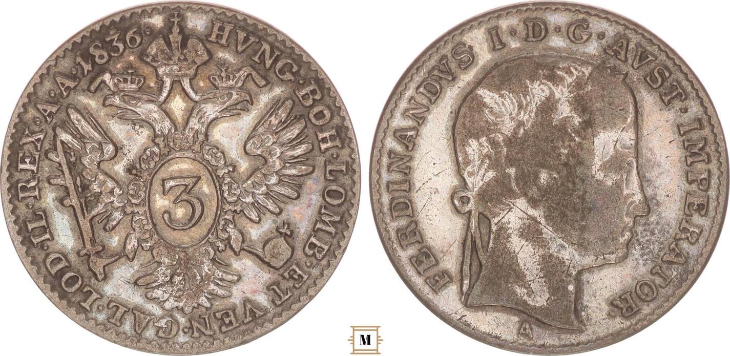 Austria 3 kreuzer 1836 A Ferdinand V. VF | MA-Shops