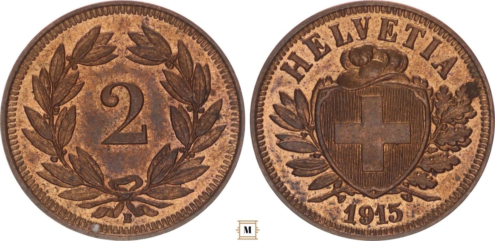 Switzerland 2 rappen 1915 B UNC | MA-Shops