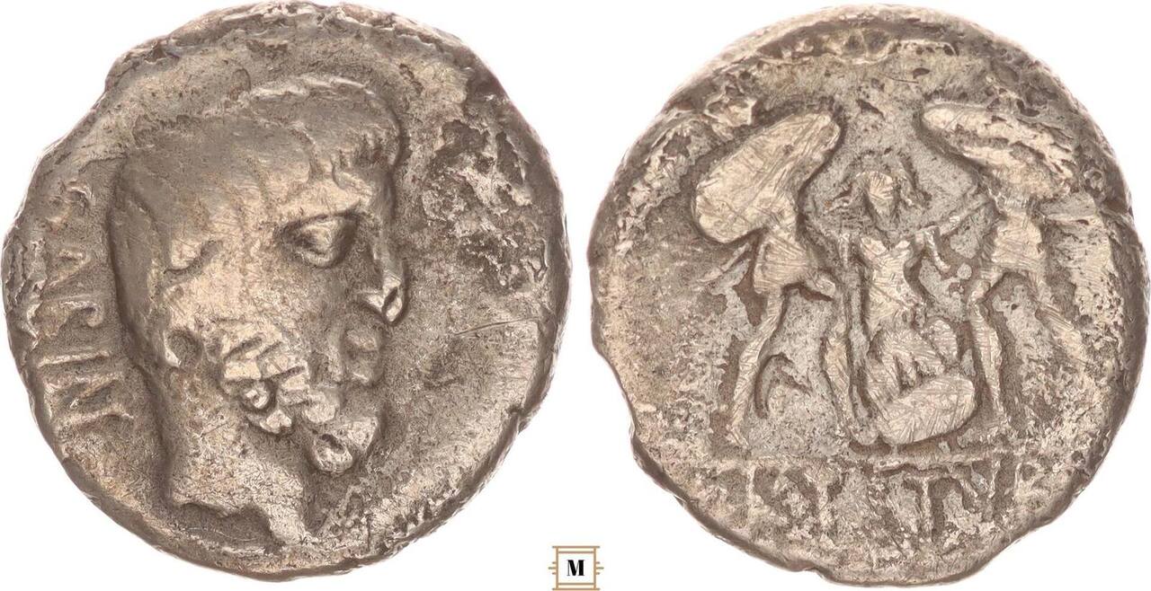 Roman Empire AR denarius 89 BC L. Titurius L.F. Sabinus, Head of King ...