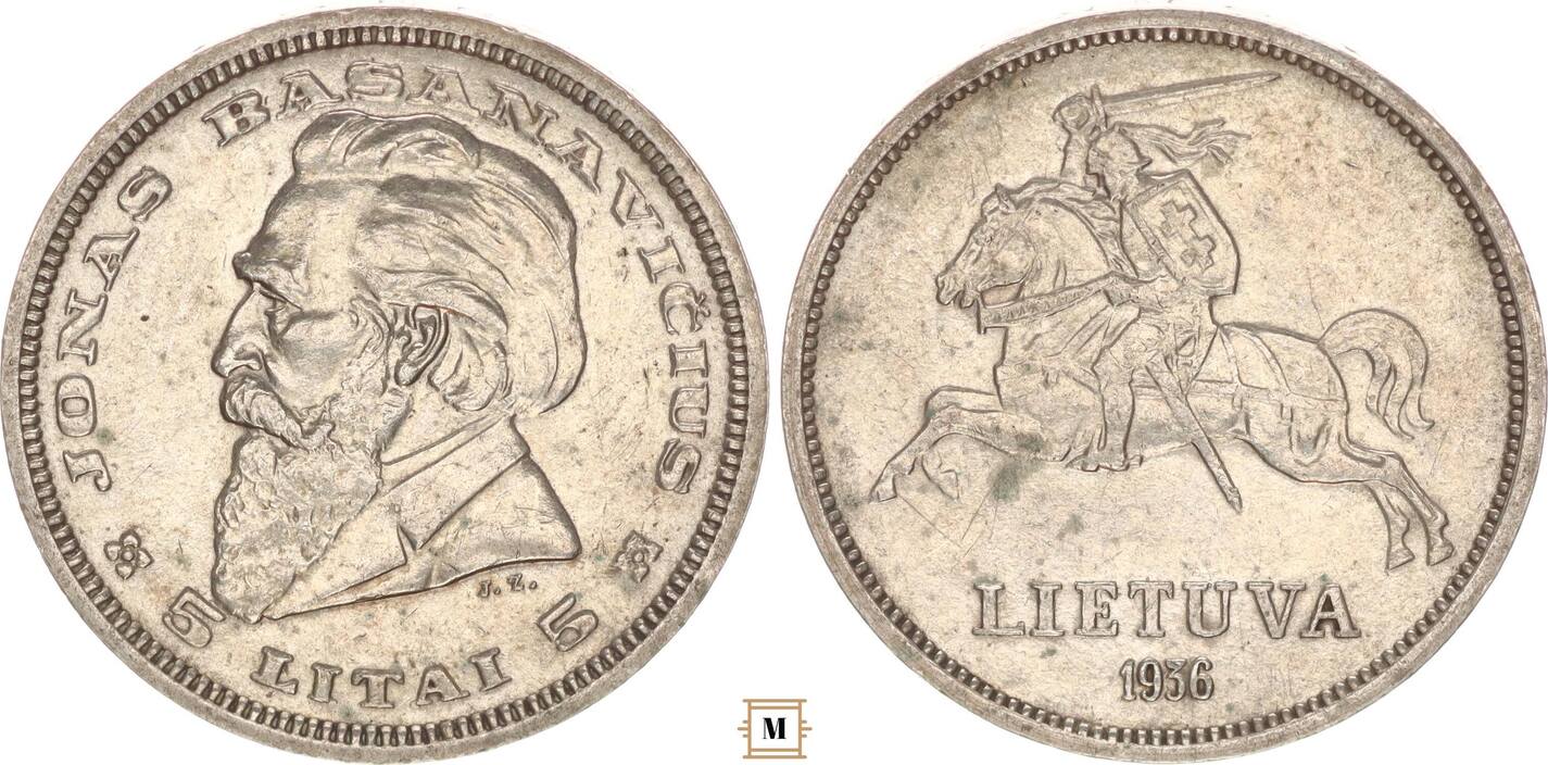 Lithuania 5 litai 1936 Jonas Basanavicius XF | MA-Shops