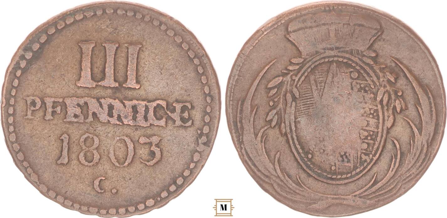 Germany-Sachsen 3 pfennig 1803 C Friedrich August III. VF- | MA-Shops