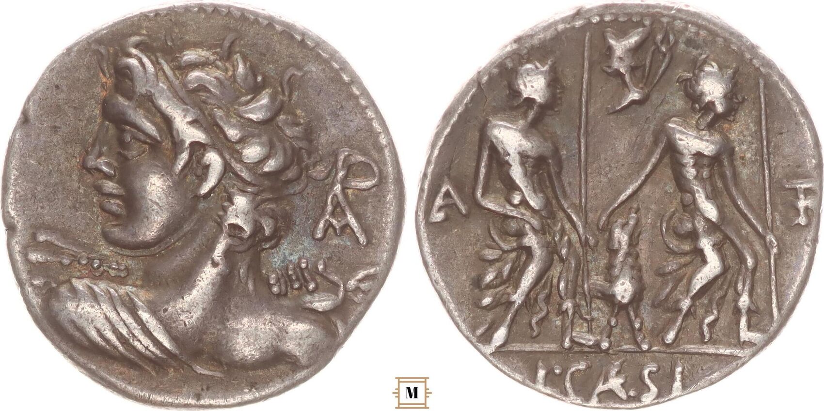 Roman Republic AR denarius 112-111 BC Lucius Caesius, Bust of Veiovis ...