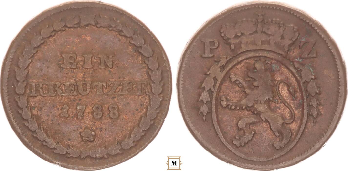 Germany-Pfalz-Birkenfeld-Zweibrücken 1 kreuzer 1788 Karl II. August VF ...