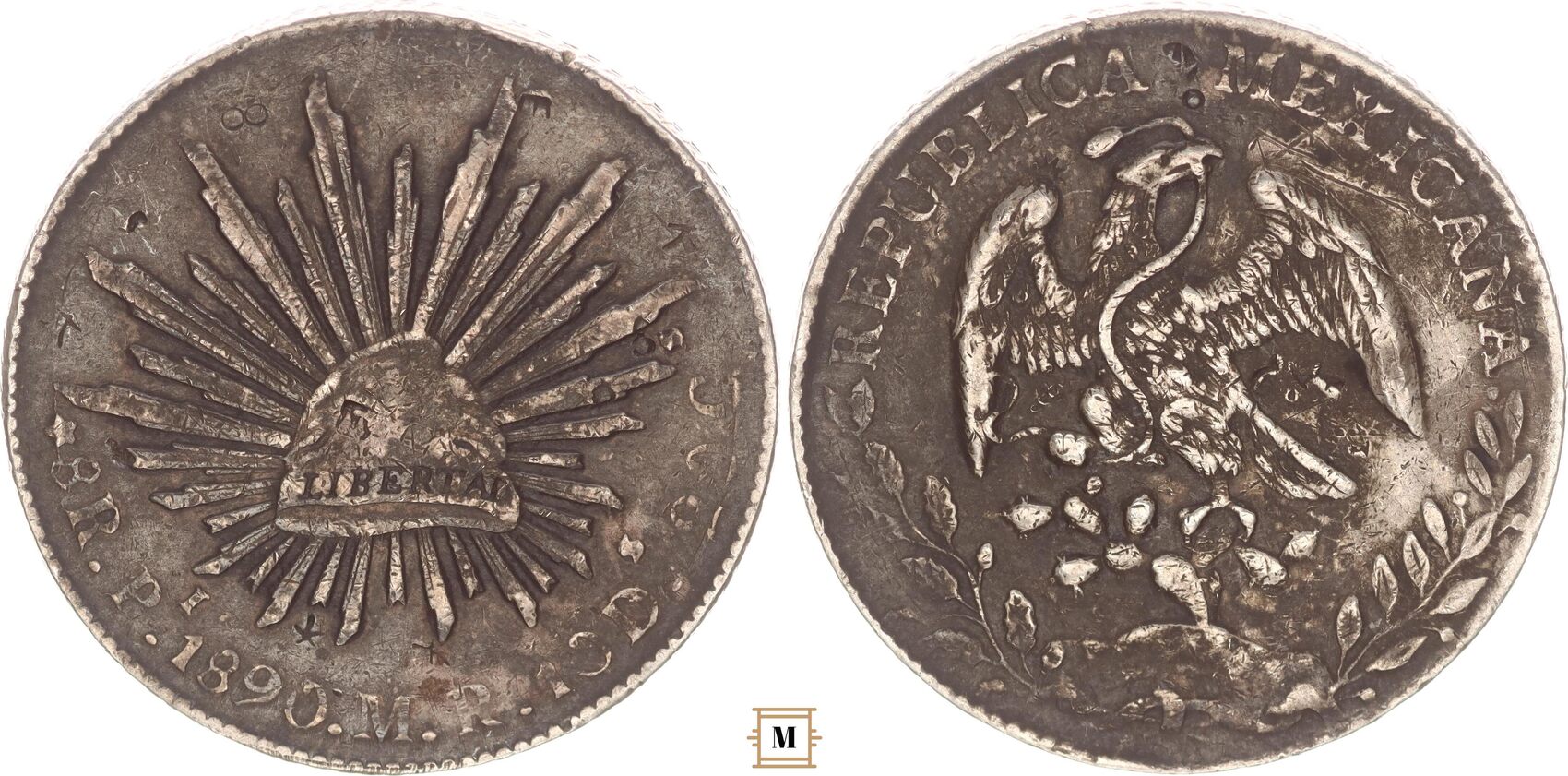 Mexico 8 reales 1890 Potosi, Pi-Mr chopmarks San Luis VF+ | MA-Shops