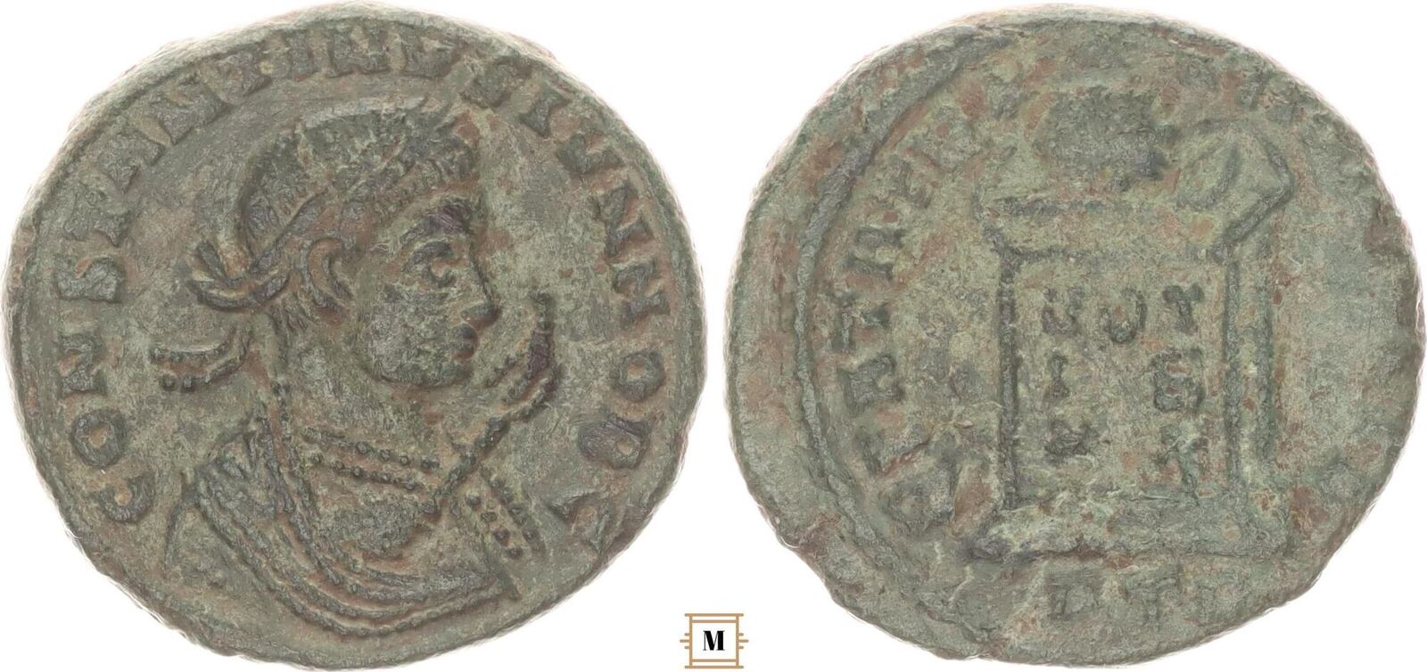 Roman Empire follis 316-337 Constantine II. as Caesar, Bust in consular ...