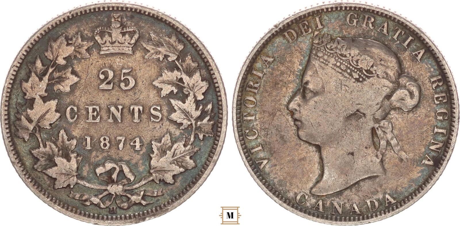 Canada 25 cents 1874 H Victoria VF- | MA-Shops