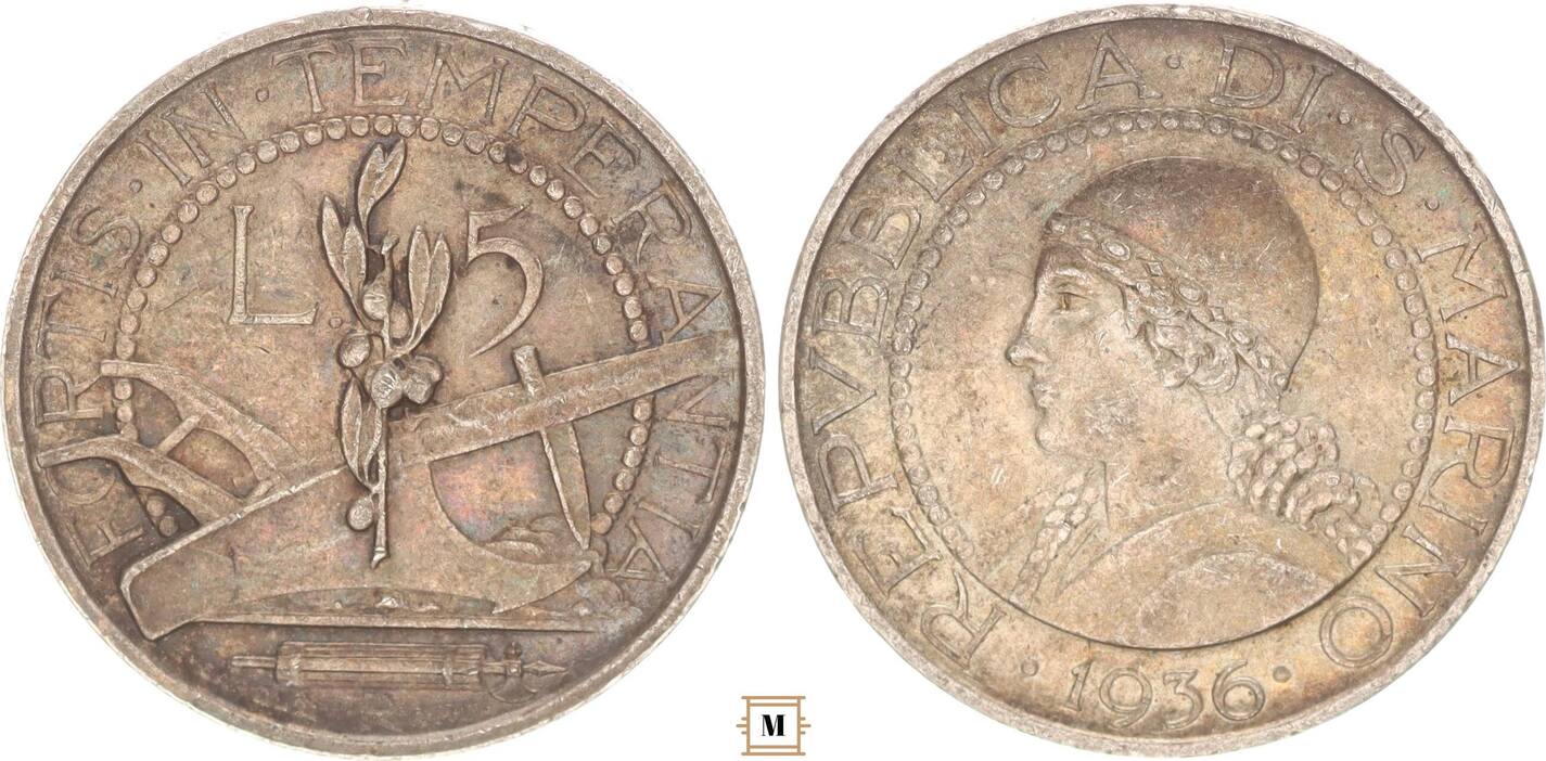 San Marino 5 lire 1936 XF | MA-Shops