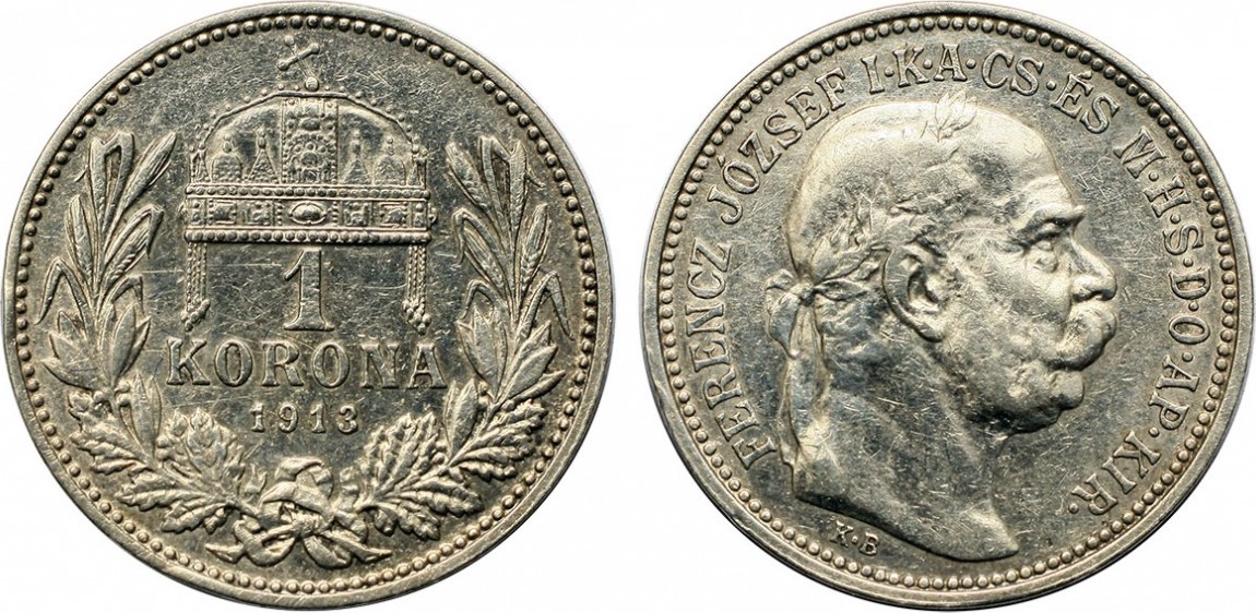 Hungary 1 Korona 1913 Franz Joseph, KB(Kremnitz), R! VF | MA-Shops