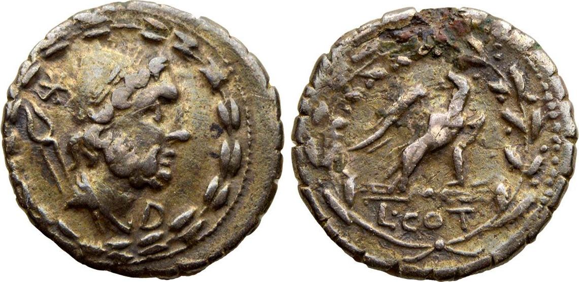 Roman Republic AR Serrate Denarius 139 BC M. Aurelius Cotta - Bust of ...