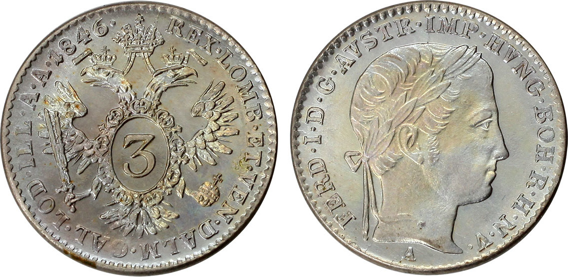 Austria 3 kreuzer 1846 A Unc | MA-Shops