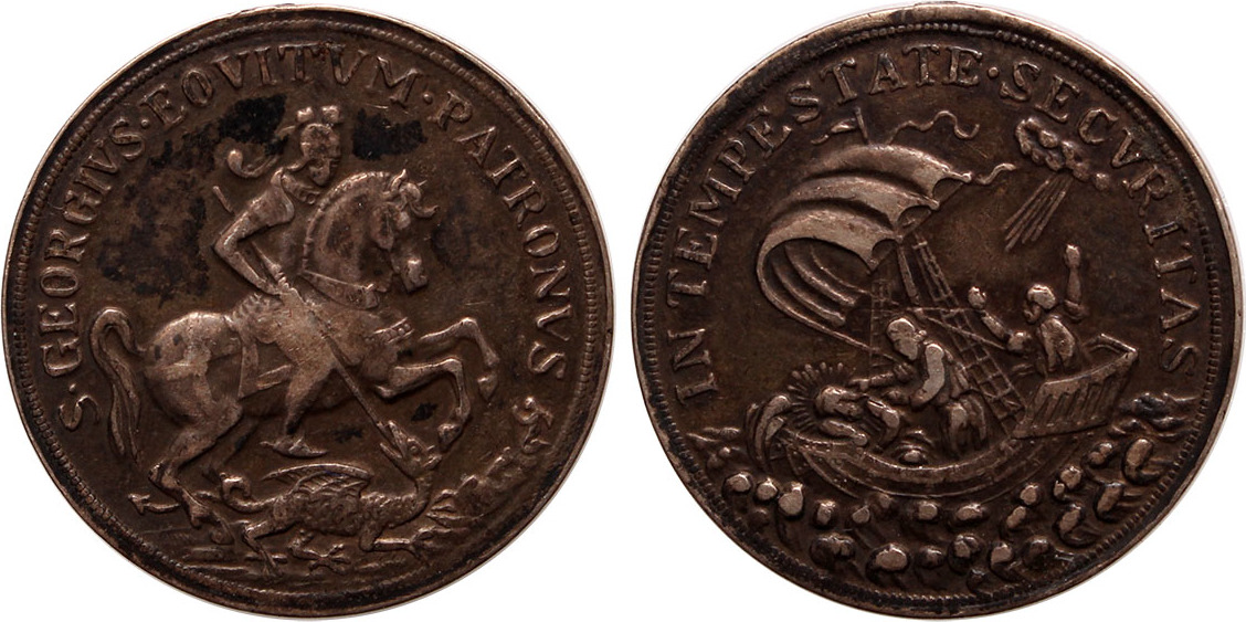 Hungary 1/4 taler medaille 19th. cent St. George, Kremnitz filed trace ...