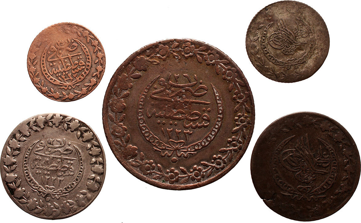 Ottoman Turkey 20 para, kurush AH 1223 5 pcs lot | MA-Shops