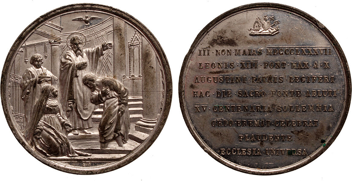 Vatican tin medal 1887 Leo XIII., St. Augustine Baptism 15th centenary ...