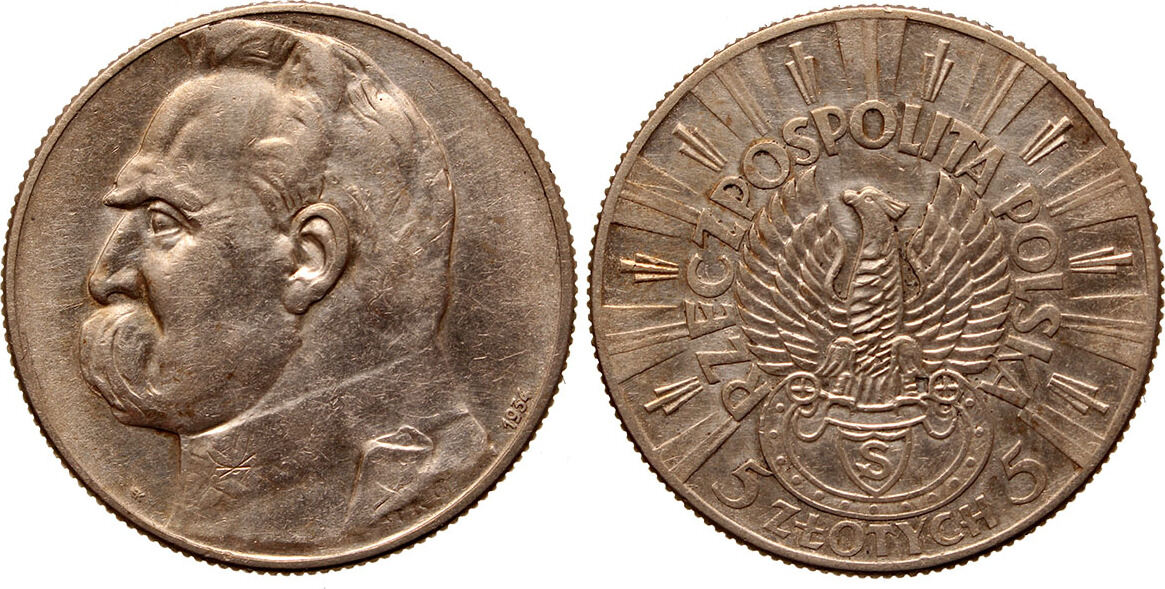 Poland 5 zlotych 1934 Pilsudski, Rifle Corps Symbol aUNC | MA-Shops