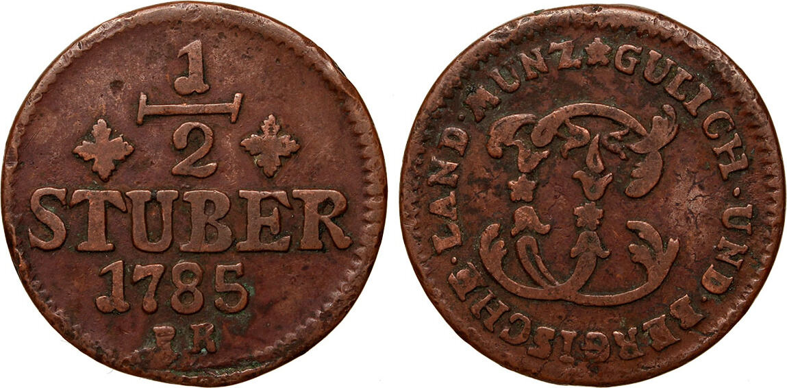 Germany 1/2 stuber 1785 Jülich Berg, Karl Theodor außergewöhnliche ...