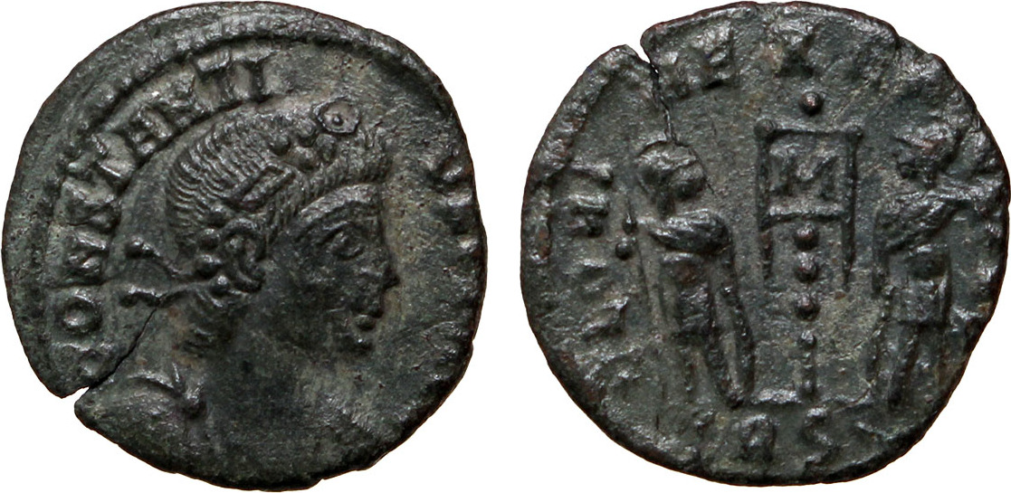 Roman Empire follis, reduced 317-337 Constantius II. as Caesar, Two ...