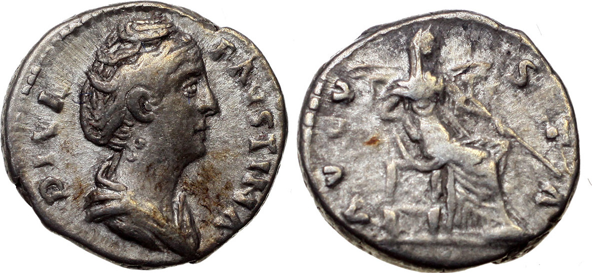 Roman Empire denar 140-141 Diva Faustina Senior, AVGVSTA VF | MA-Shops