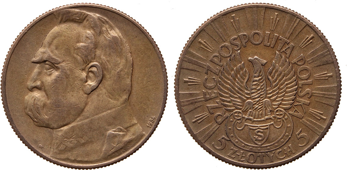 Poland 5 zlotych 1934 Pilsudski, Rifle Corps Symbol VF | MA-Shops