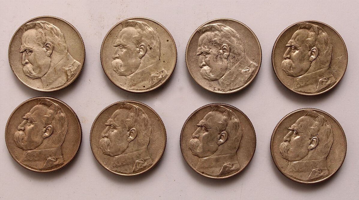 Poland 5 zlotych 1934,1935,1936 8 pcs lot of Pilsudski | MA-Shops